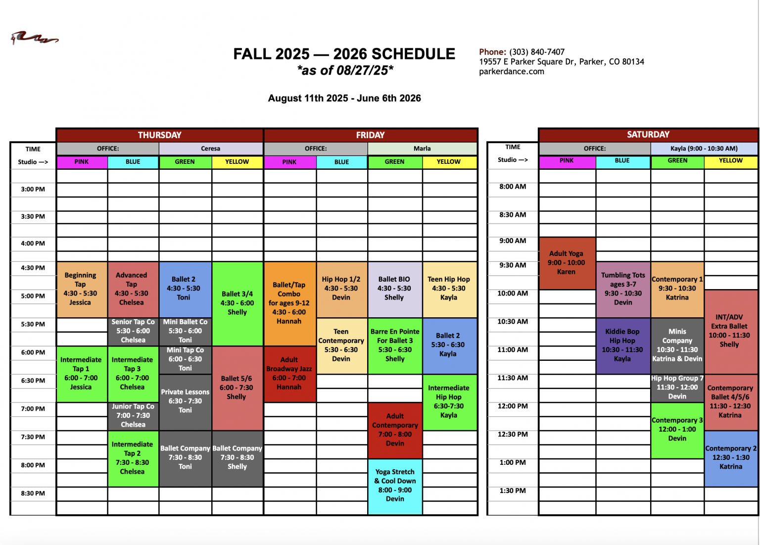 Fall Classes 2025 – Parker Dance Academy